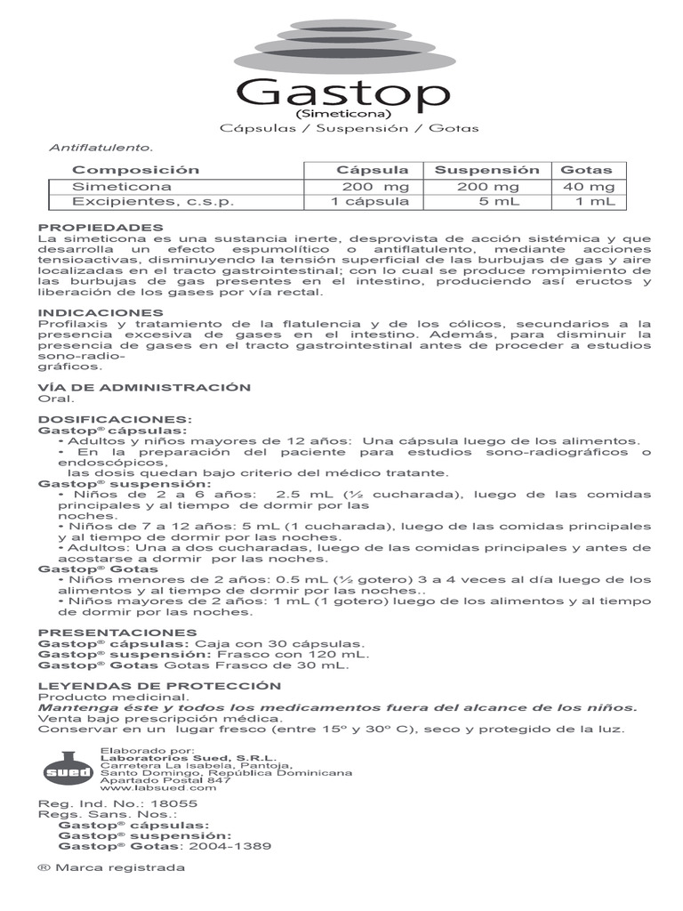 Dosis y usos de Gastop en pediatría | PDF