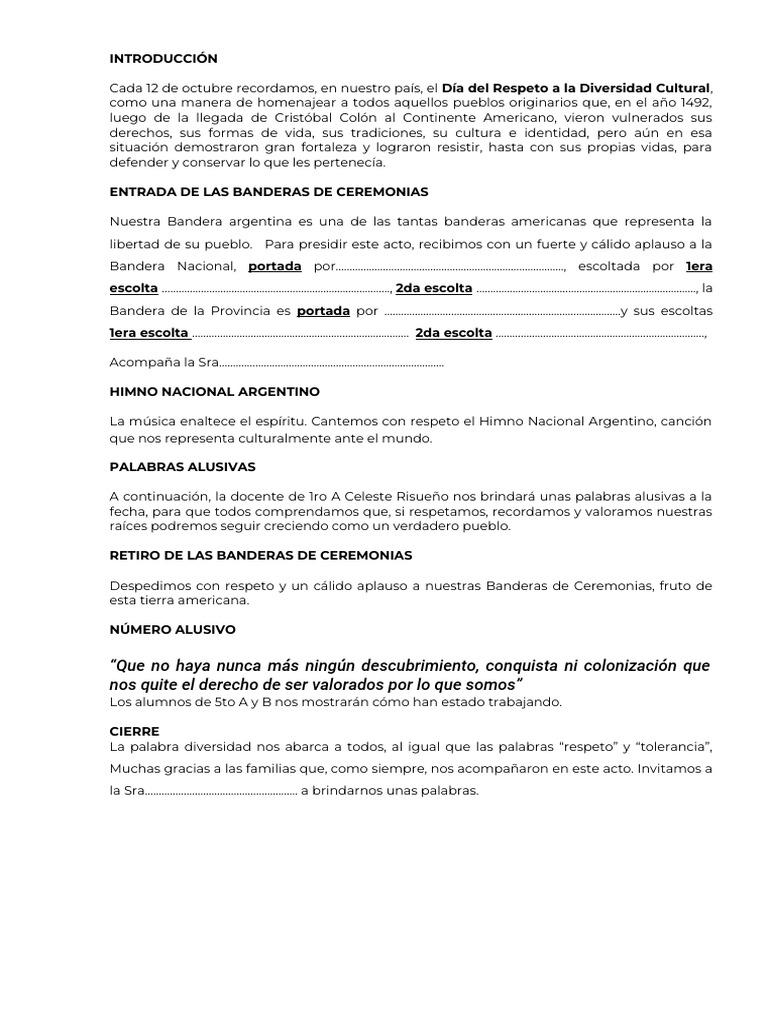 Día del Respeto a la Diversidad Cultural | PDF