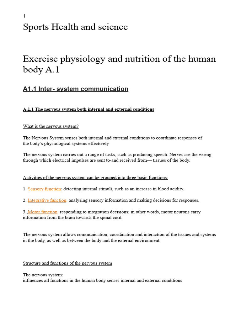A.Ib Sport Notes Exercise Physiology and Nutrition of The Human Body ...
