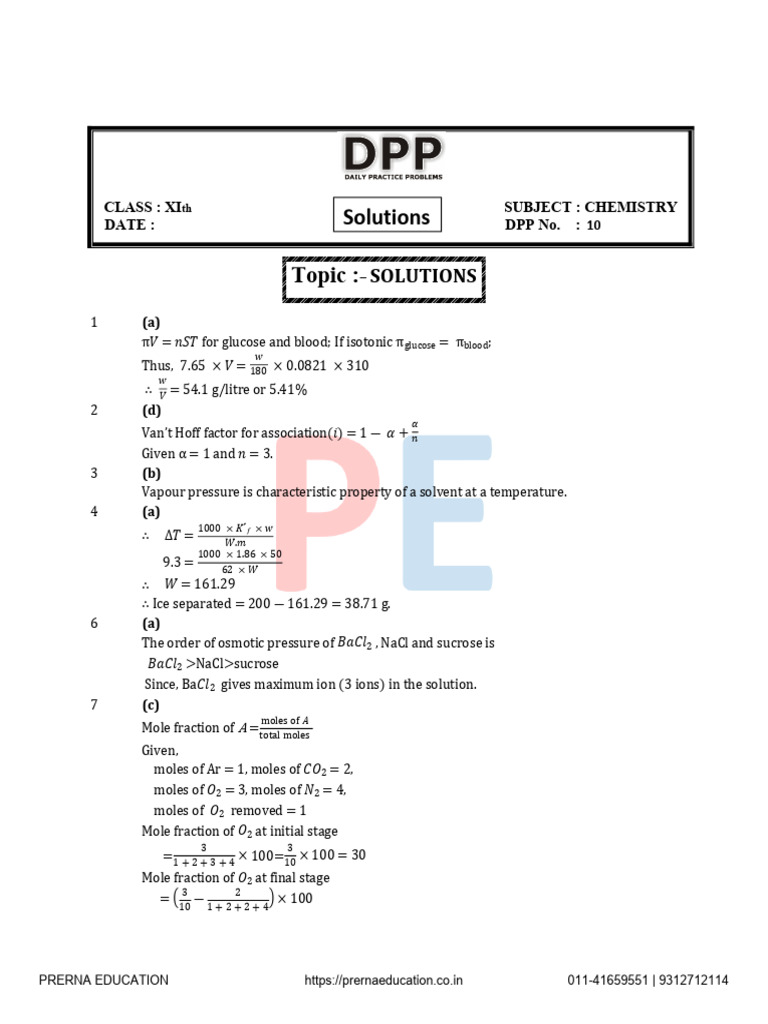 Solutions DPP 10 Solution | PDF | Applied And Interdisciplinary Physics | Physical Chemistry