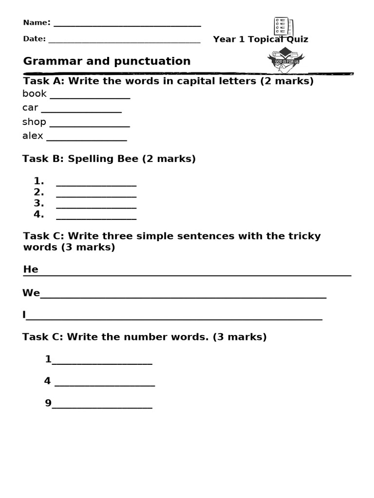 Year 1 English Topical Quiz. | PDF