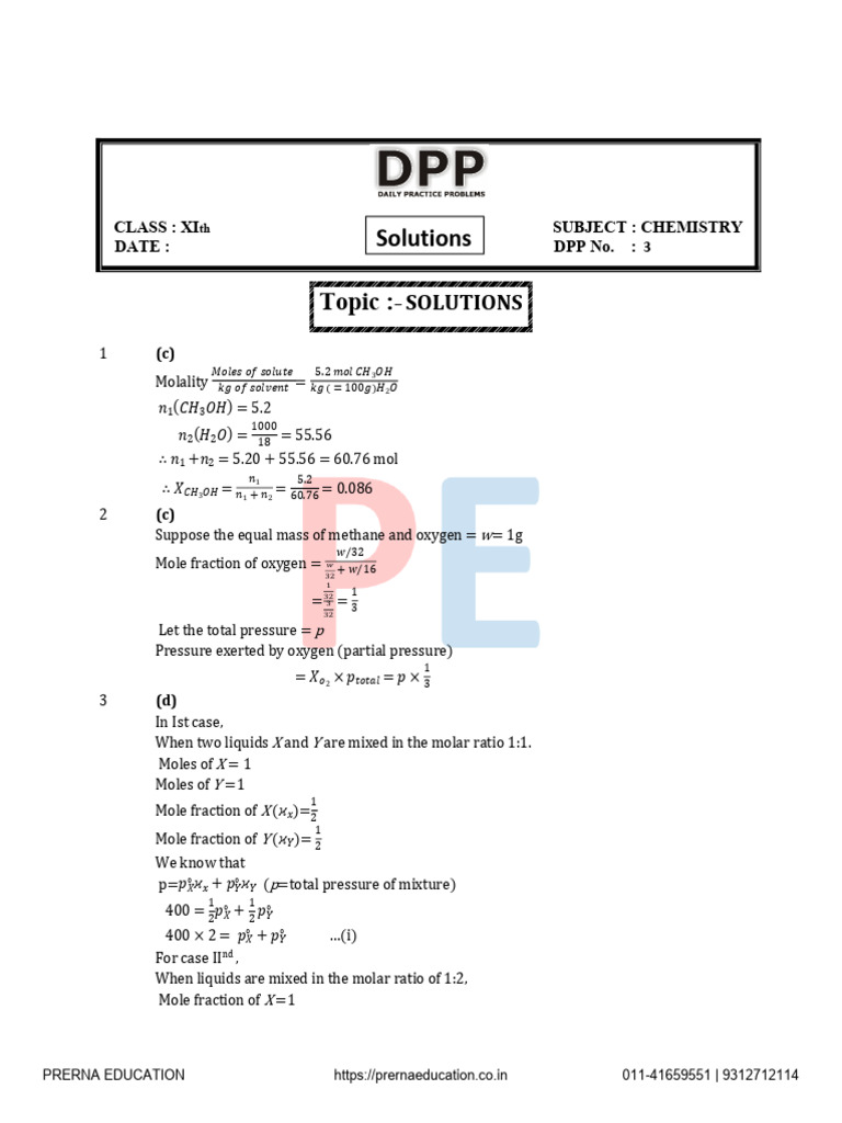 Solutions DPP 3 Solution | PDF | Mole (Unit) | Chemistry