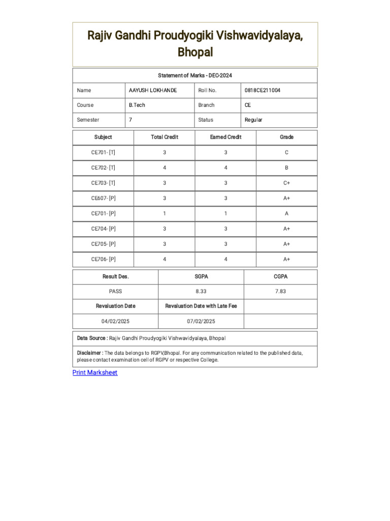 Rajiv Gandhi Proudyogiki Vishwavidyalaya, Bhopal | PDF