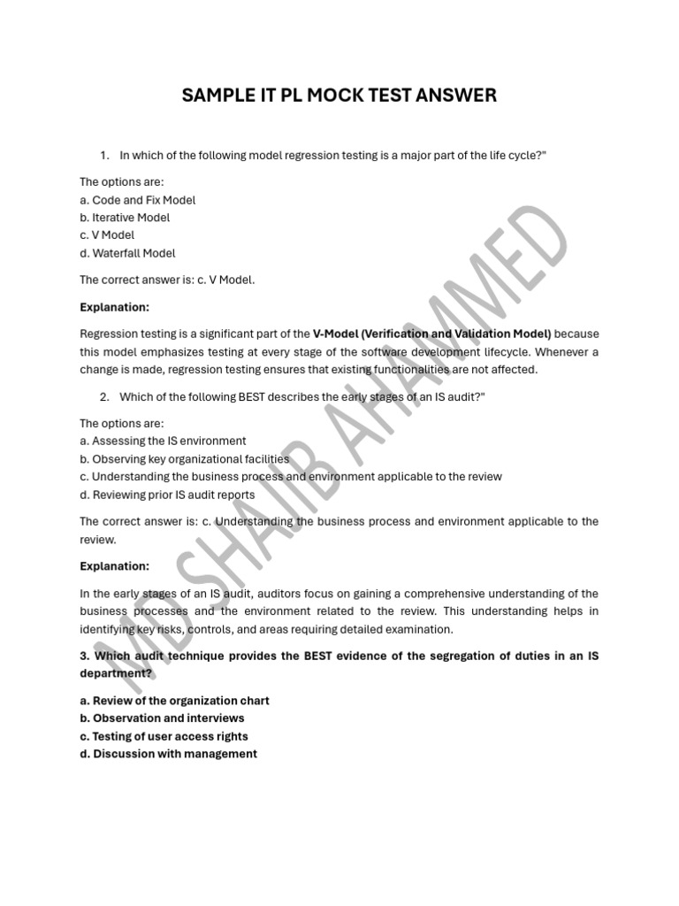 IT Mock Question & Answer | PDF | Audit | Information Security