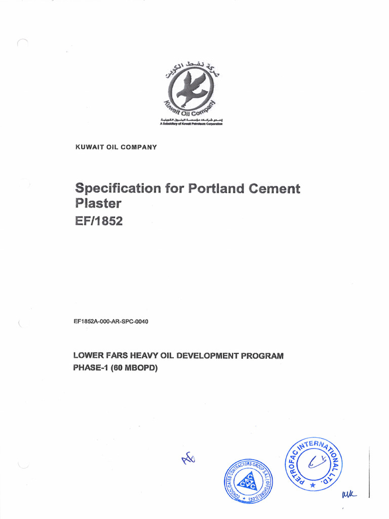 EF1852A 000 AR SPC 0040 Portland Cement Plaster | PDF | Cement | Plaster