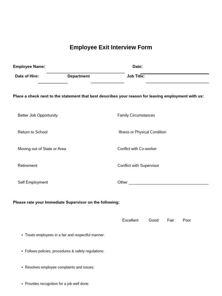Employee Exit Interview Feedback Form | PDF | Employment | Labor