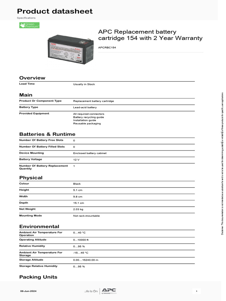 APC_Replacement-Battery-Cartridges_APCRBC154 | PDF | Manufactured Goods