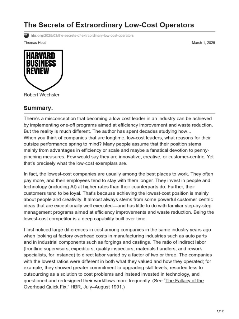 The Secrets of Extraordinary Low-Cost Operators | PDF | Insurance ...