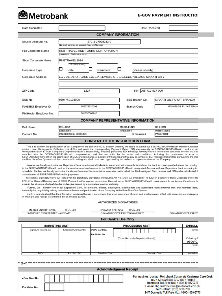 E-Gov Payment Instruction Form (1) | PDF | Financial Services