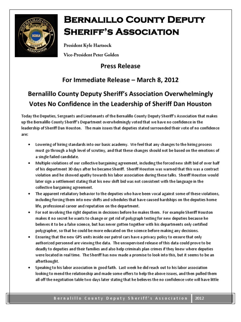 Sheriff No Confidence Vote | PDF | Sheriffs In The United States ...
