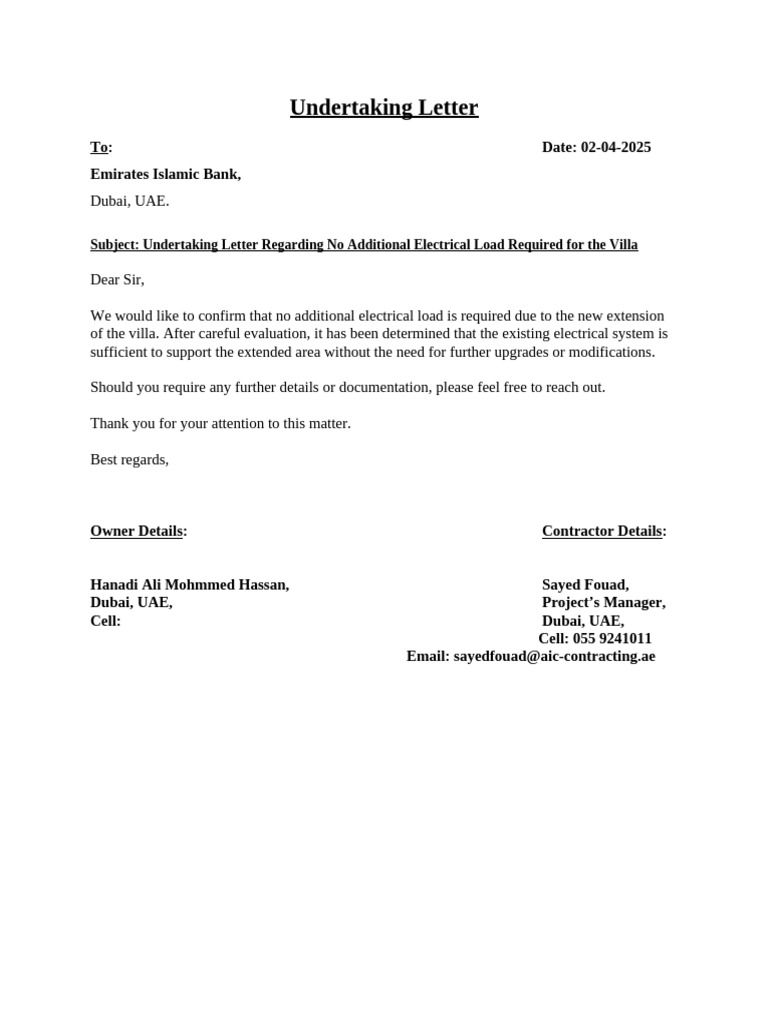 Undertaking Letter | PDF