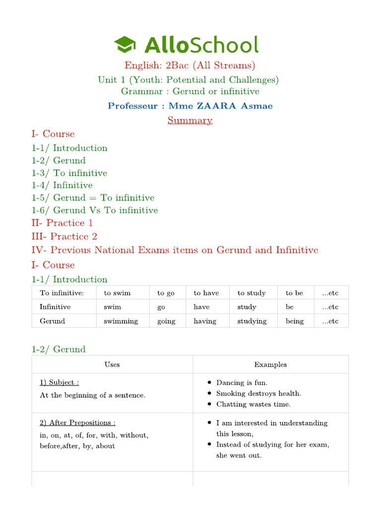 gerund or infinitive grammar and practice | PDF