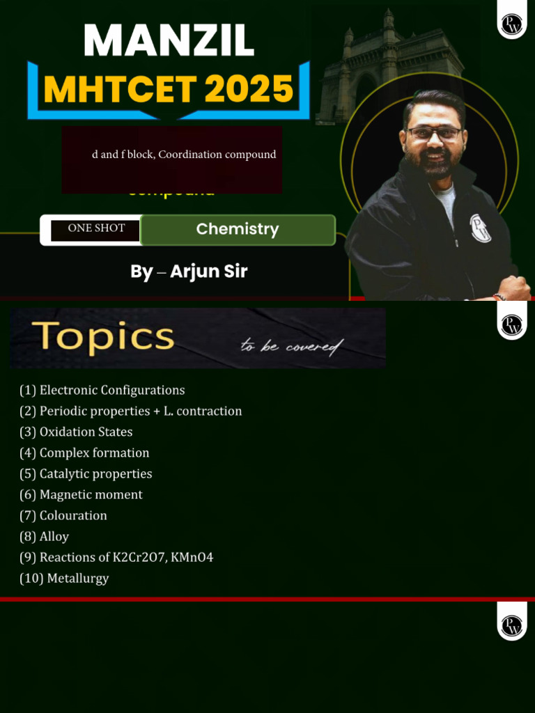 D and F Block, Coordination Compound - Class Notes - Manzil MHTCET 2025 ...