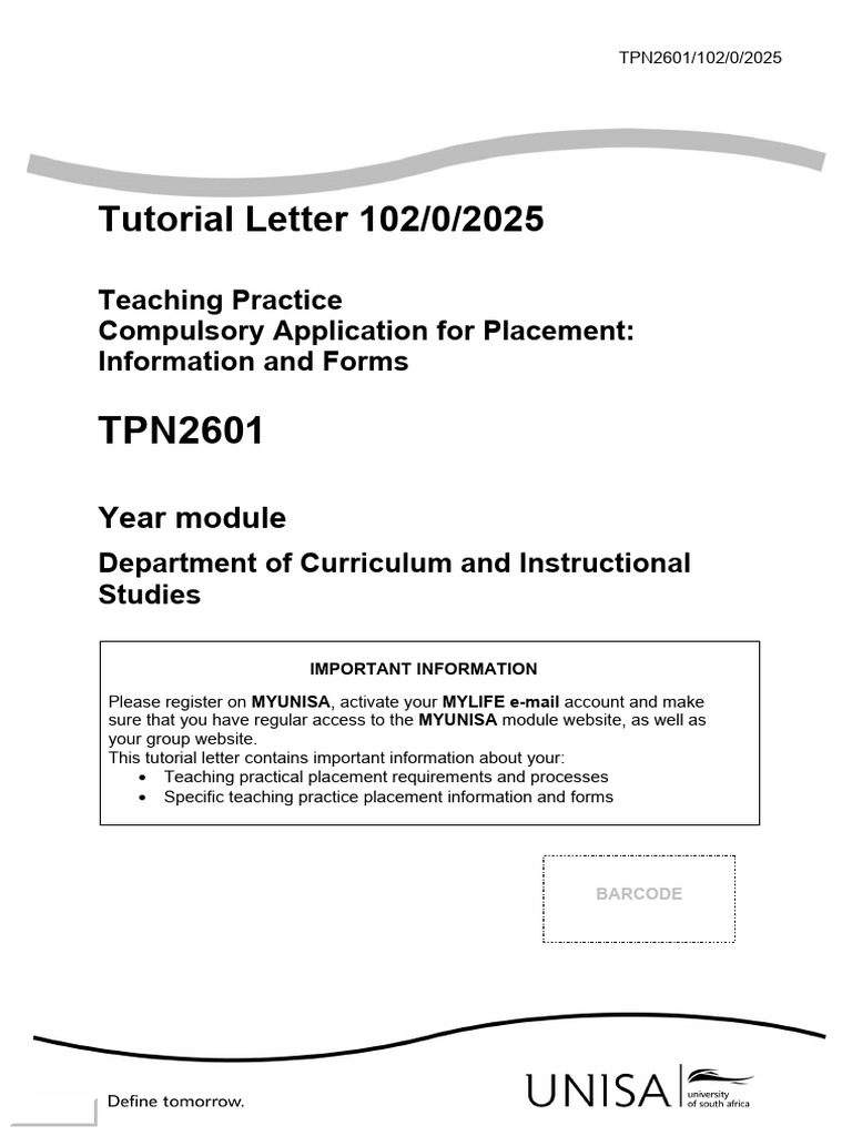 TPN2601 - TL102 - 0 - 2025 - B - (Final) | PDF | Teachers | Indemnity