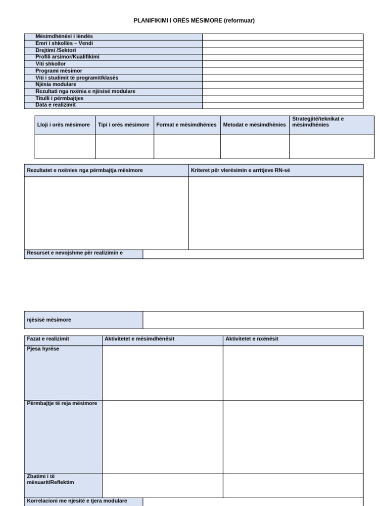 Planifikimi i Orës Mësimore Modular (1) | PDF