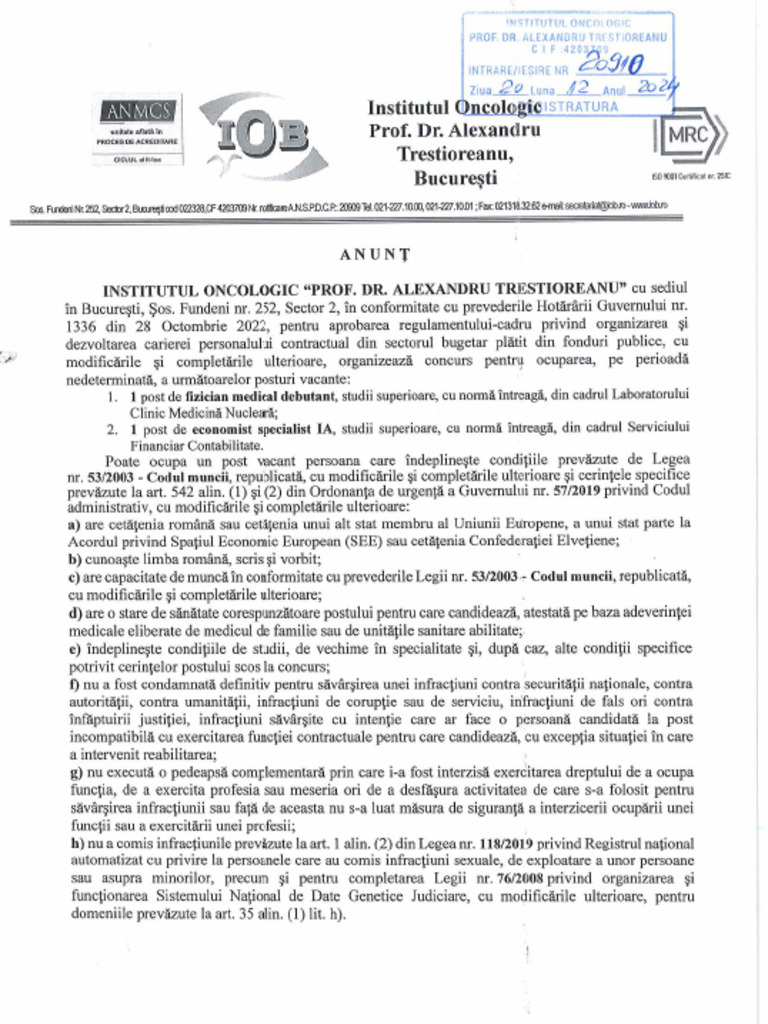 ANUNT-scoatere-la-concurs-Fizician-Economist-specialist-I-A | PDF