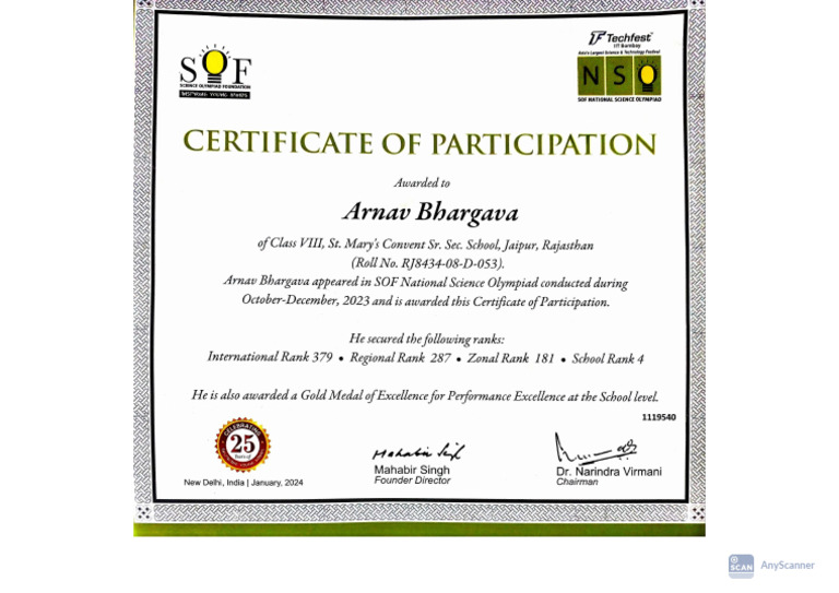 SOF NSO Certificate | PDF