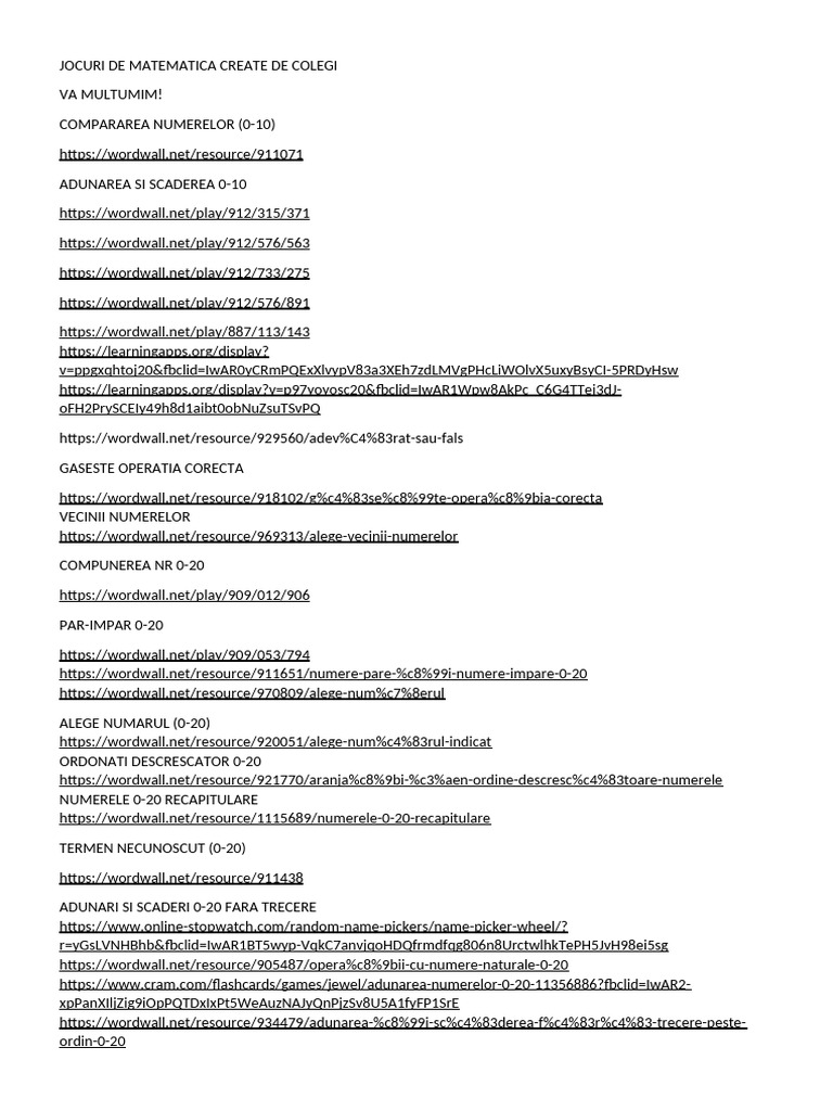 Jocuri Matematice pentru Clasele Mici | PDF