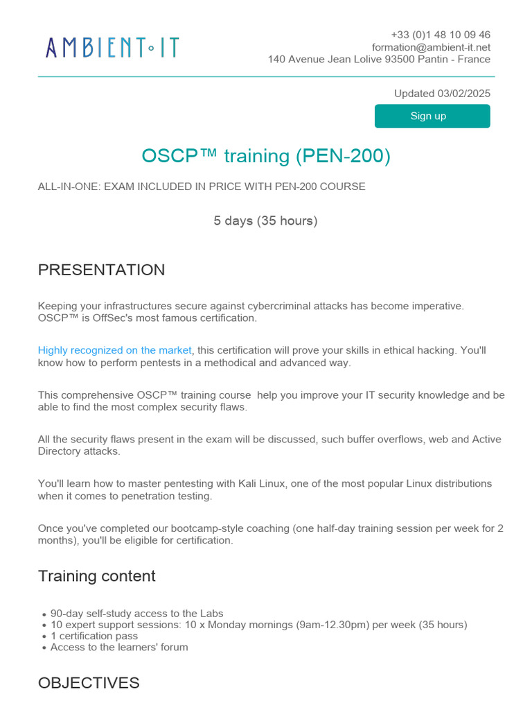 Appendix 1 Training Sheet Oscp | PDF | Penetration Test | Computer Security