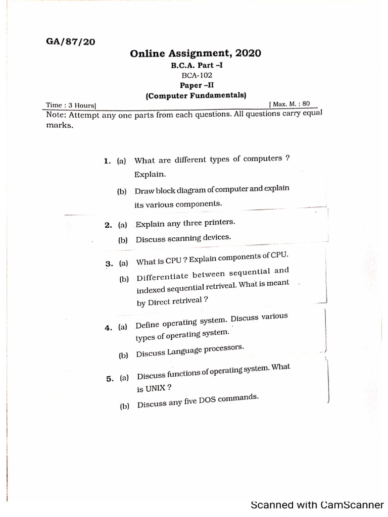 BCA Fundamentals Question Paper | PDF