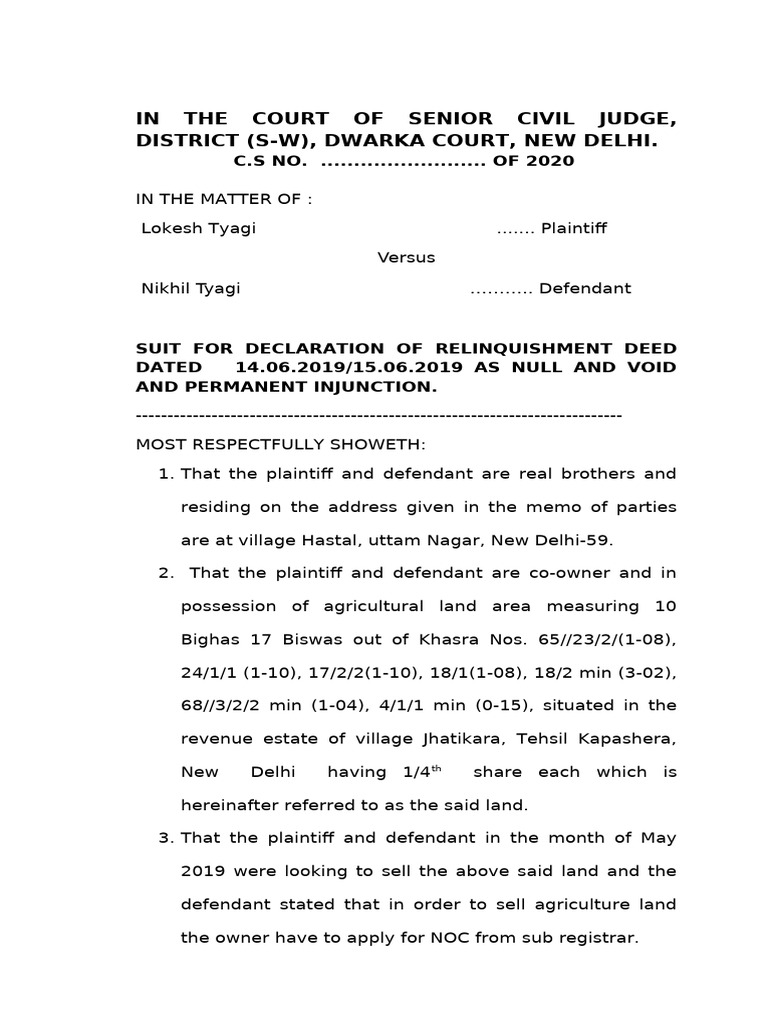 Suit For Cancellation of RD | PDF | Lawsuit | Affidavit