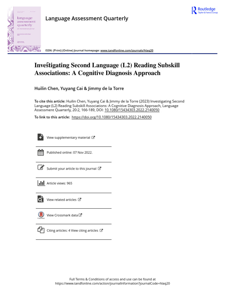 Investigating Second Language L2 Reading Subskill Associations A Cognitive Diagnosis Approach ...