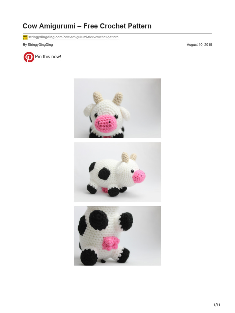 Cow Amigurumi Free Crochet Pattern | PDF | Crochet | Textile Arts