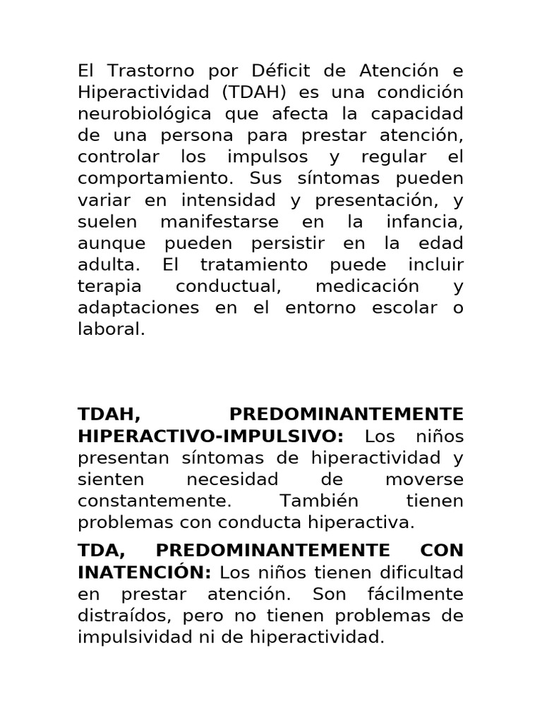 El Trastorno Por Déficit de Atención e Hiperactividad | PDF | Desorden hiperactivo y deficit de ...