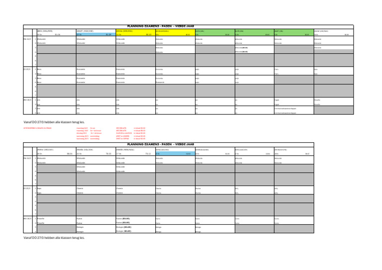 Examenplanning Pasen 2025 - Def 4de Jaar v2 | PDF