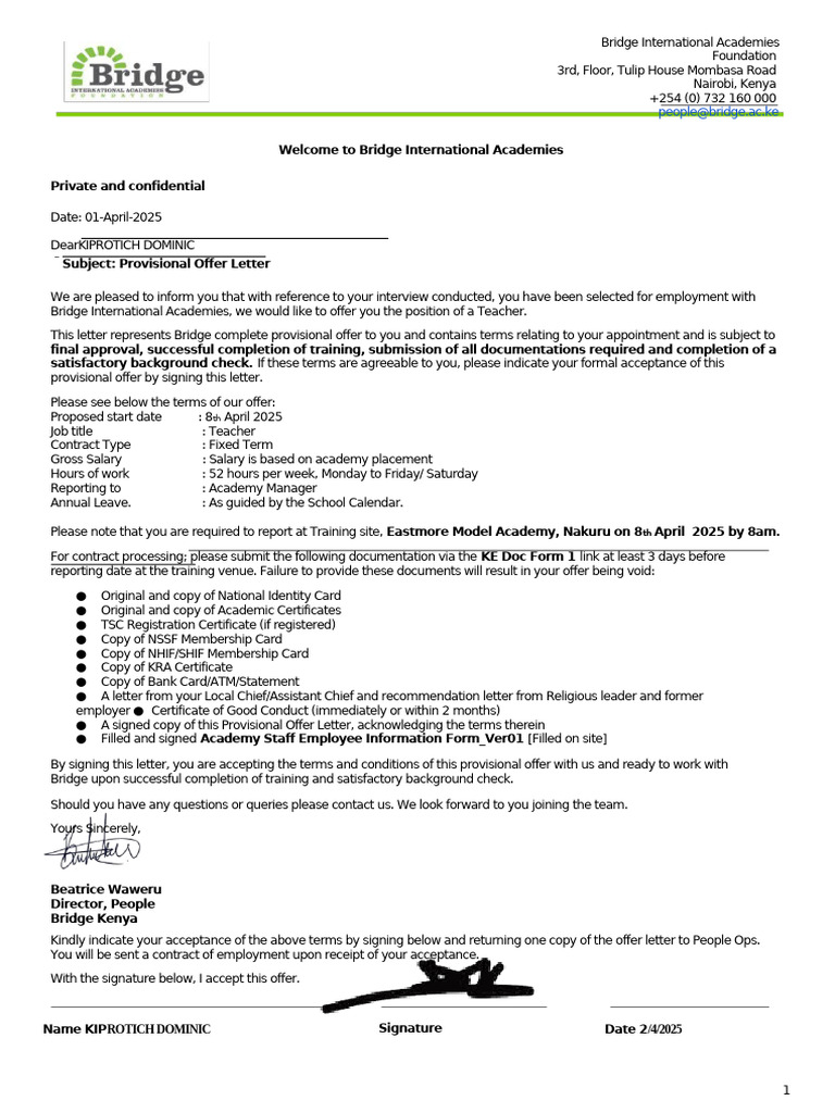 Provisional Offer Letter - Teachers | PDF | Business