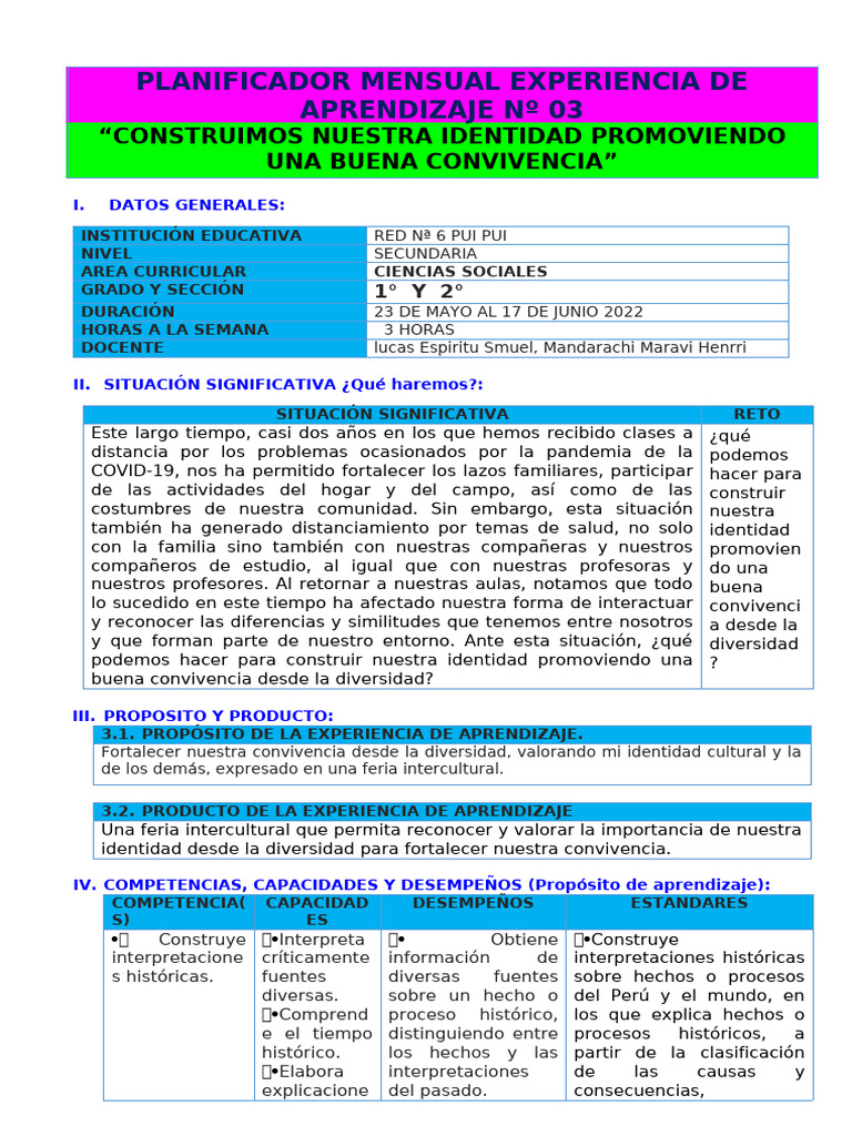Plan Exp 3 Rural CC - Ss. 1° y 2° | PDF | Evaluación | Aprendizaje