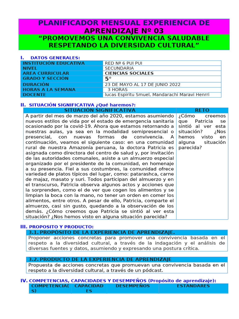 Plan Exp 3 Rural CC - Ss. 5° | PDF | Aprendizaje | Evaluación