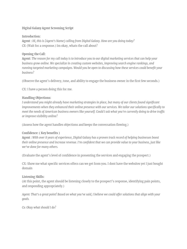 Digital Galaxy Agent Screening Script | PDF | Digital Marketing | Business