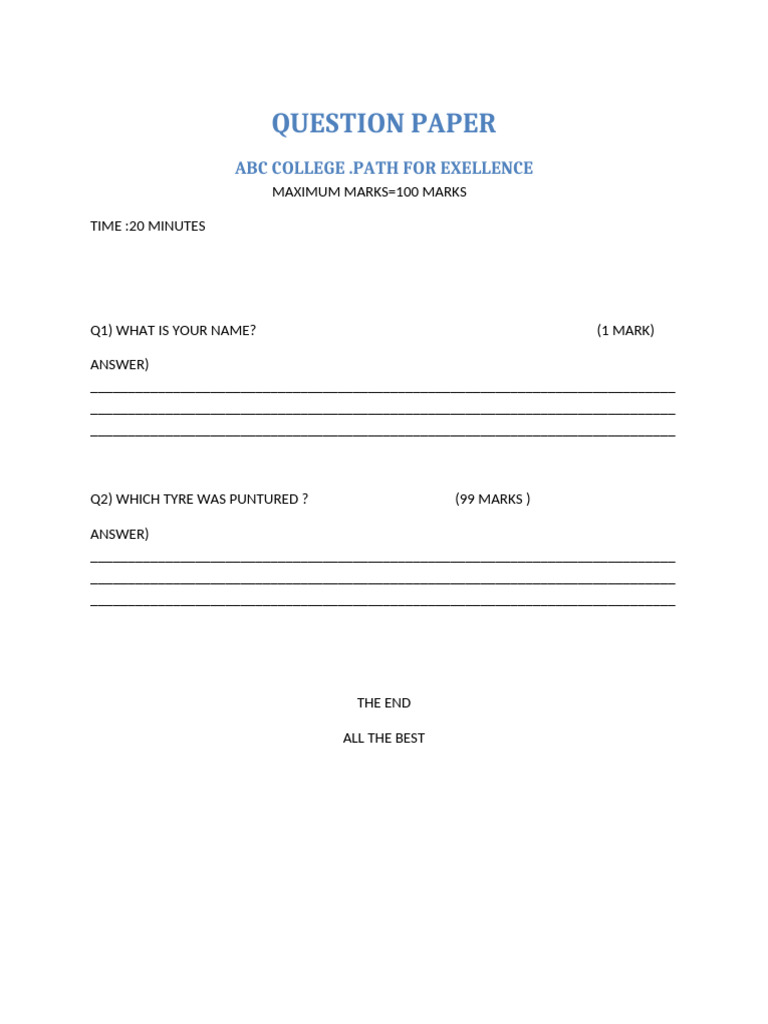 ABC College Question Paper Format | PDF