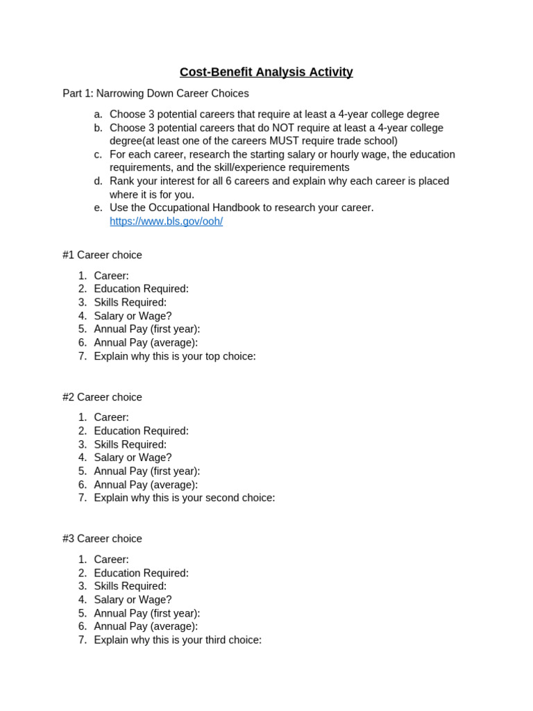 Career Choice Activity | PDF | Salary | Tuition Payments