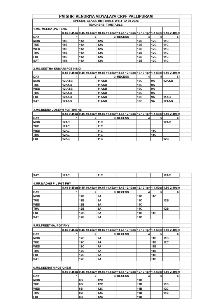 SPECIAL TIMETABLE WEF 04.01.2025 | PDF