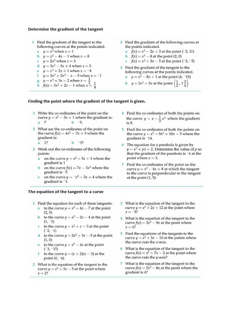 Gradient Of Tangent And Equation Of Tangent Pdf