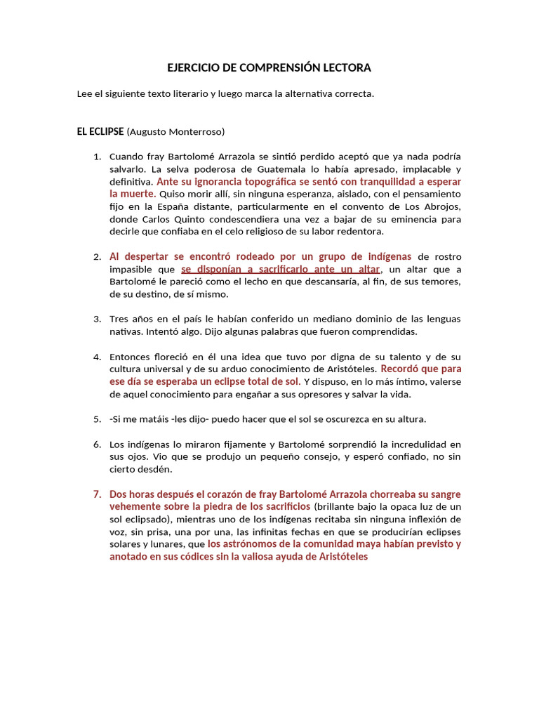 Ejercicio de Comprensión Lectora | PDF