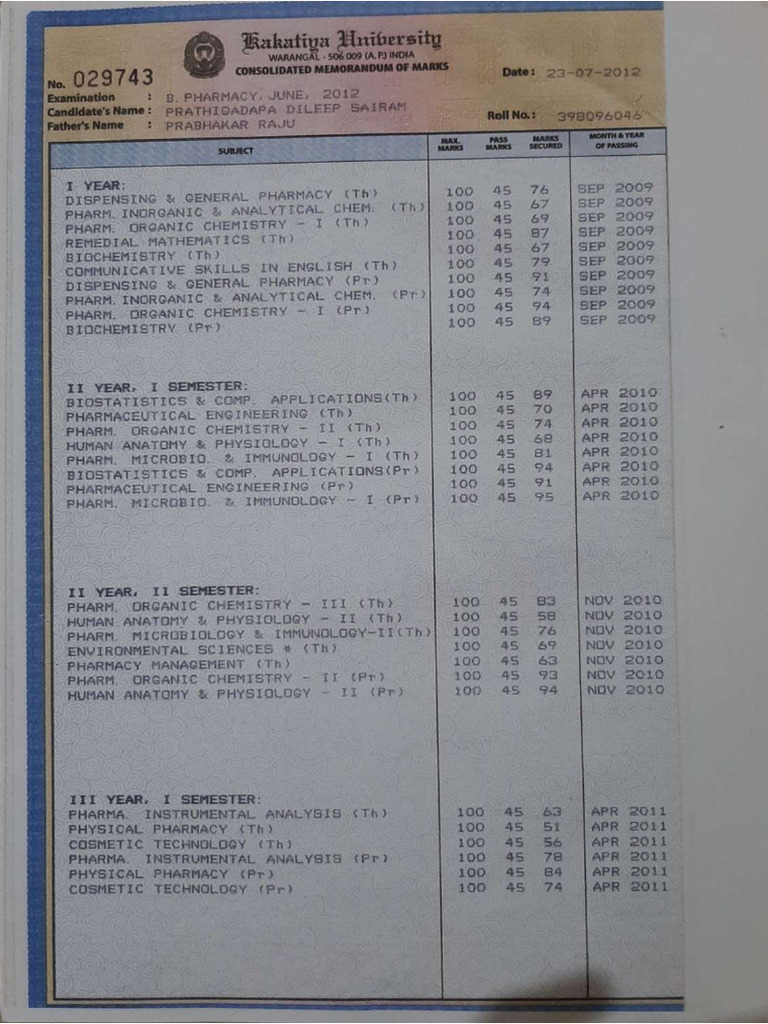 Bachelors Marks Sheet | PDF