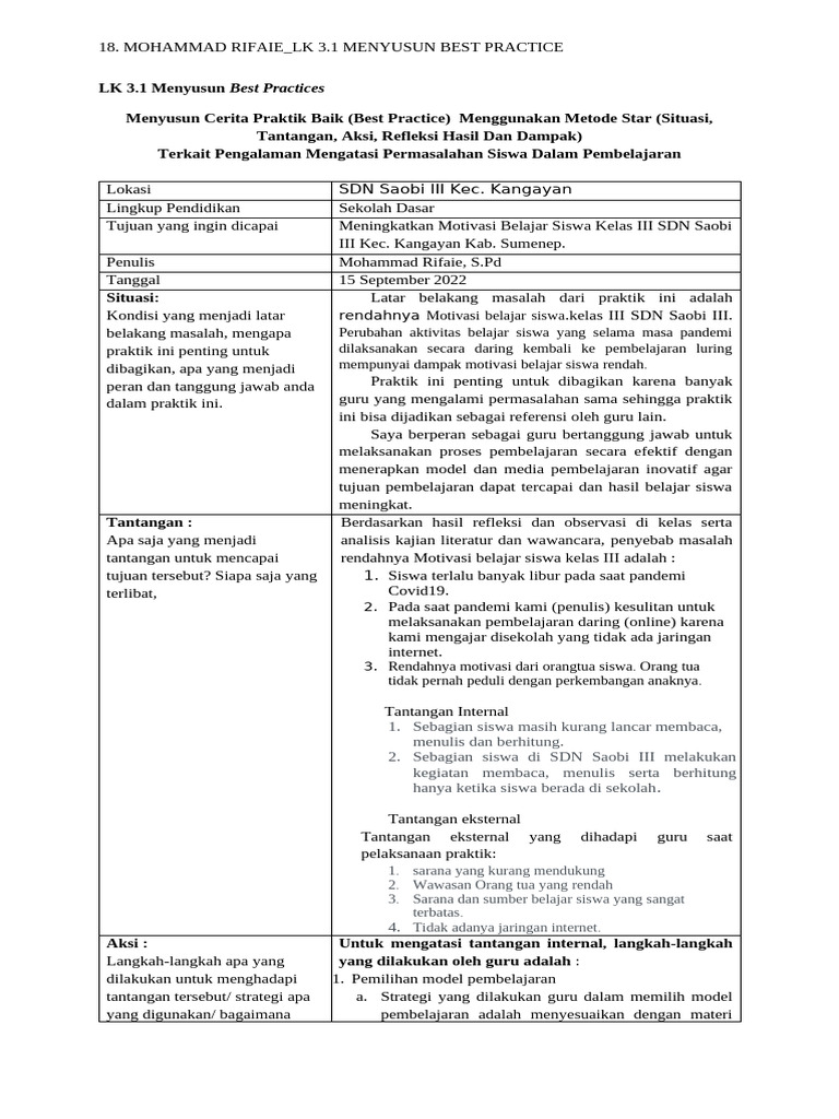 18. MOHAMMAD RIFAIE_LK 3.1 MENYUSUN BEST PRACTICE PPL 2 | PDF