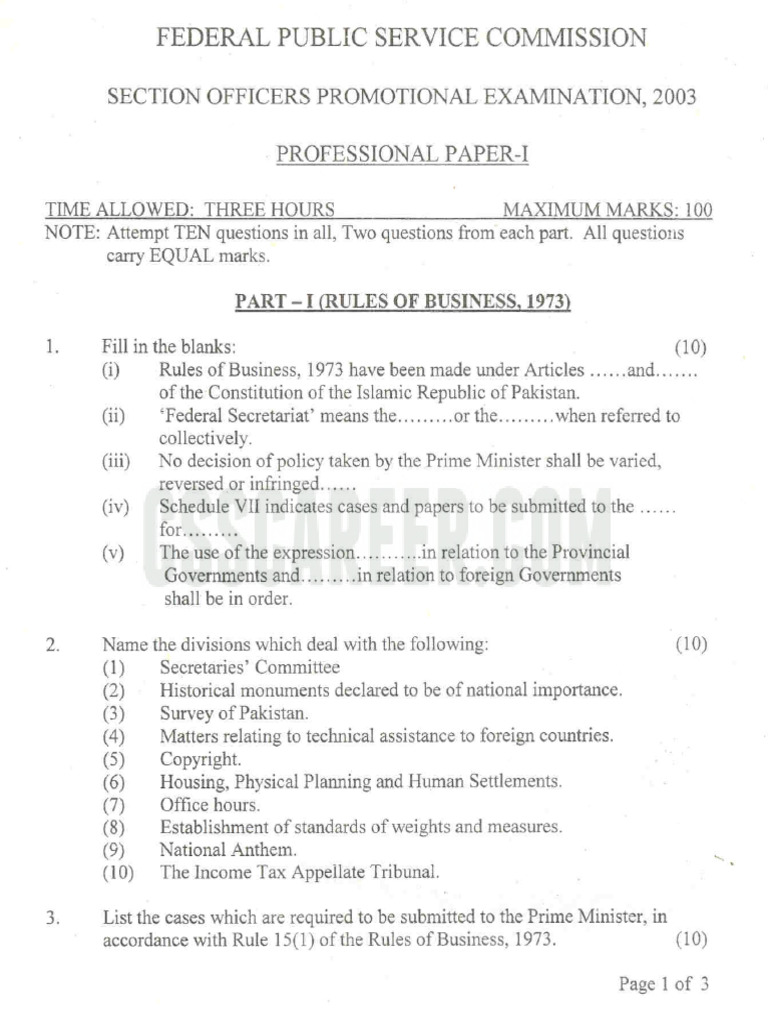 Professional - Specialized Paper-I-2003 | PDF