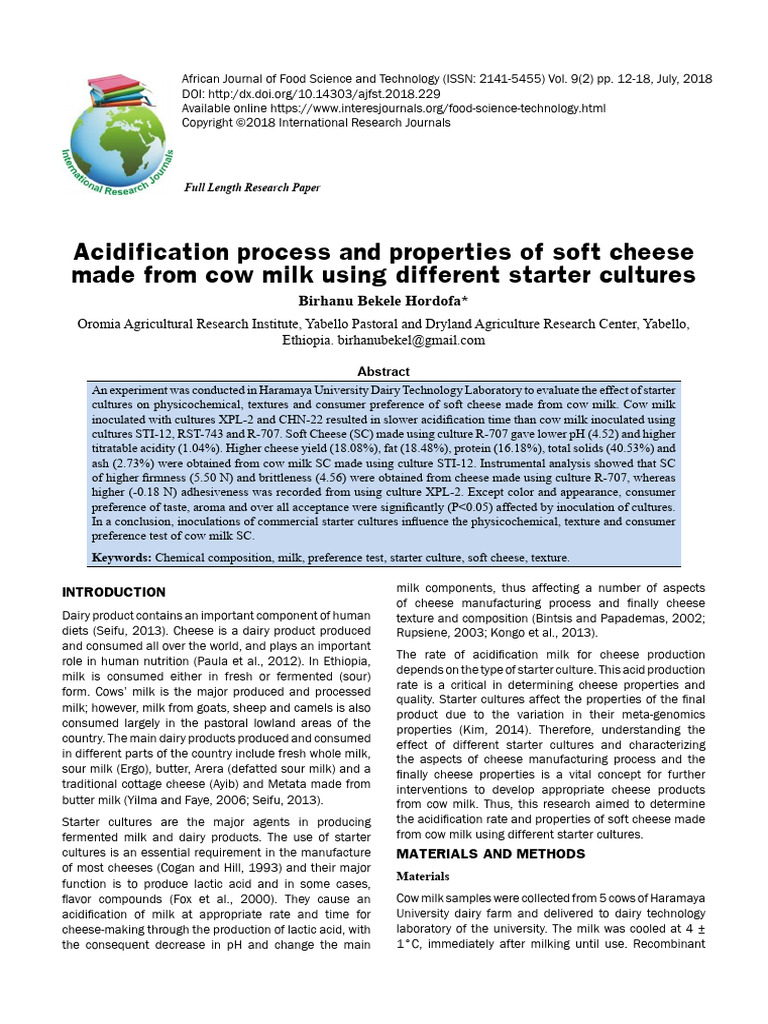 Acidification Process and Properties of | PDF | Cheese | Milk