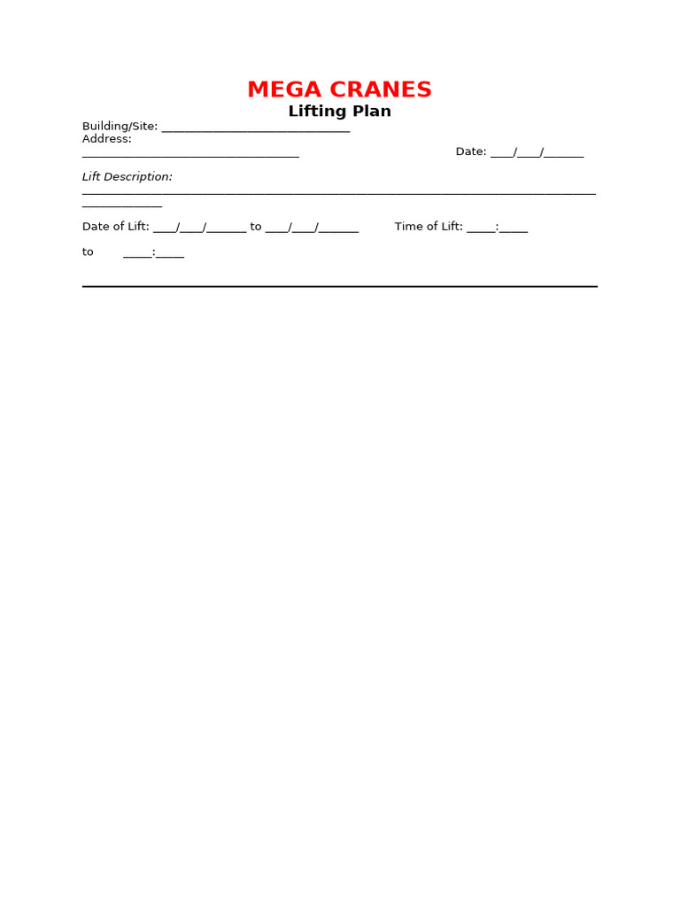 Mega Cranes Lifting Plan Template | PDF