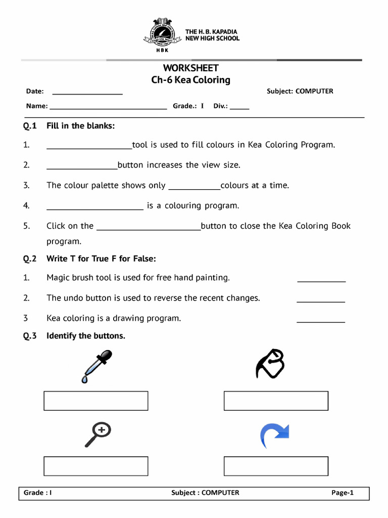 Computer - Grade 1 - CH 6 (Revision Worksheet) | PDF