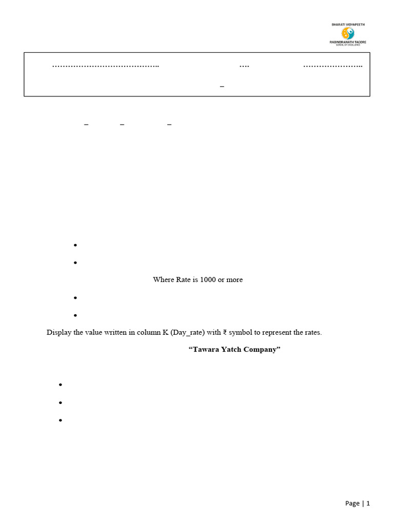 MS Excel Revision Worksheet for Grade VII | PDF