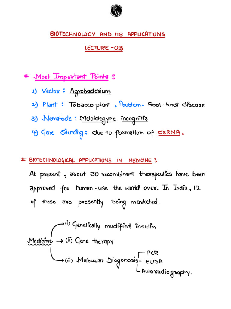 Biotechnology and Its Applications - Hand Written Notes (Of Lecture 03 ...