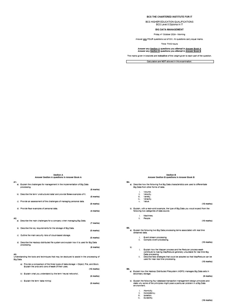 Bcs Diploma Big Data Management October 2024 | PDF | Apache Hadoop ...