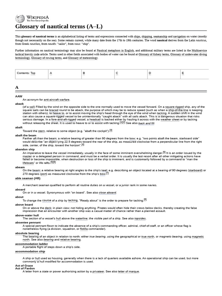 WIKIP Glossary of Nautical Terms (A-L) | PDF | Anchor | Ships