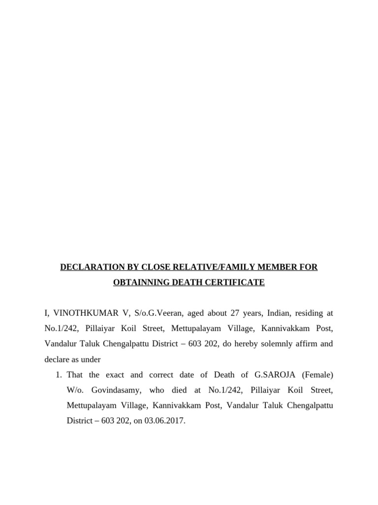 Declaration by Close Relative | PDF