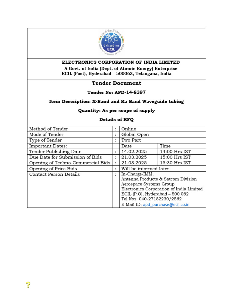 Tender Document: Electronics Corporation of India Limited | PDF ...